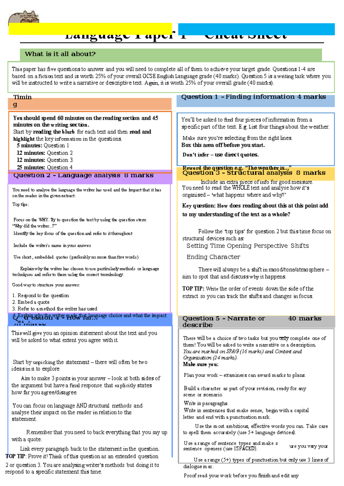 GCSE English Language Paper 1 & 2 Cheat Sheets: Key Features & Tips ...