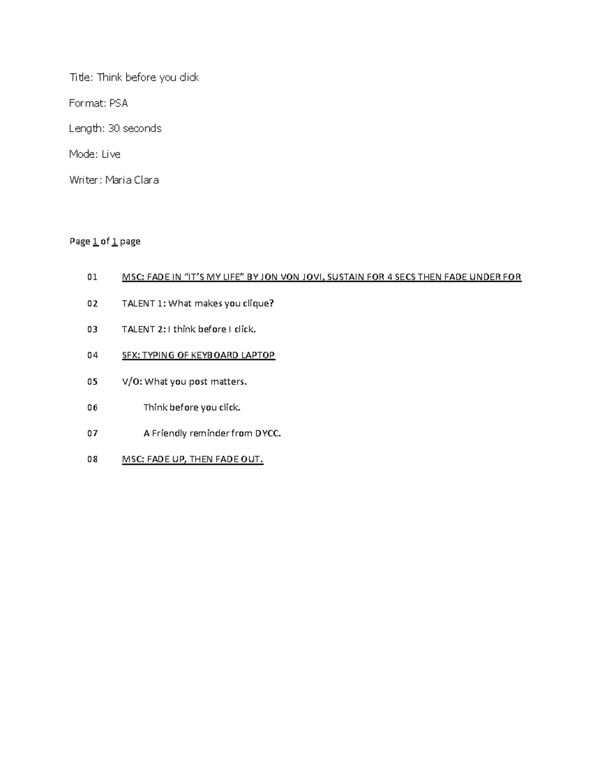 DC 210 radio scriptwriting samples- RCJDR - Title: Think before you ...
