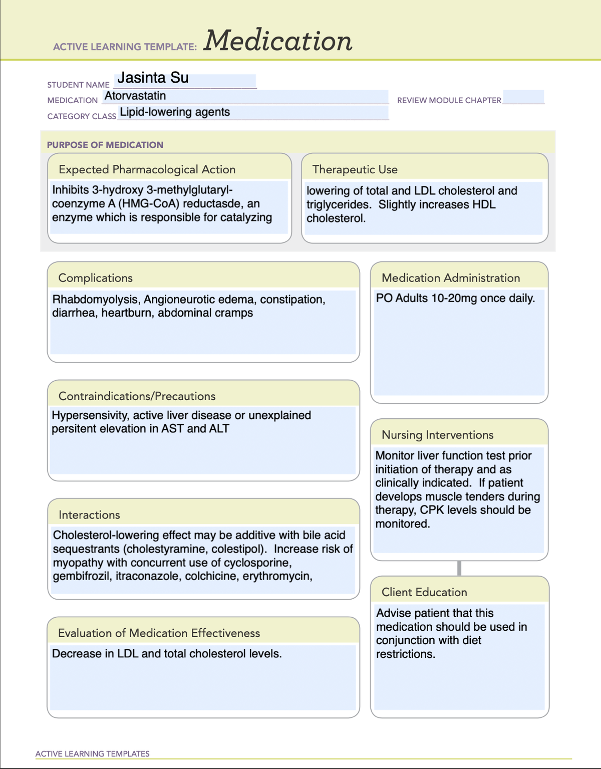 Atorvastatin Active learning template Medication - ACTIVE LEARNING ...