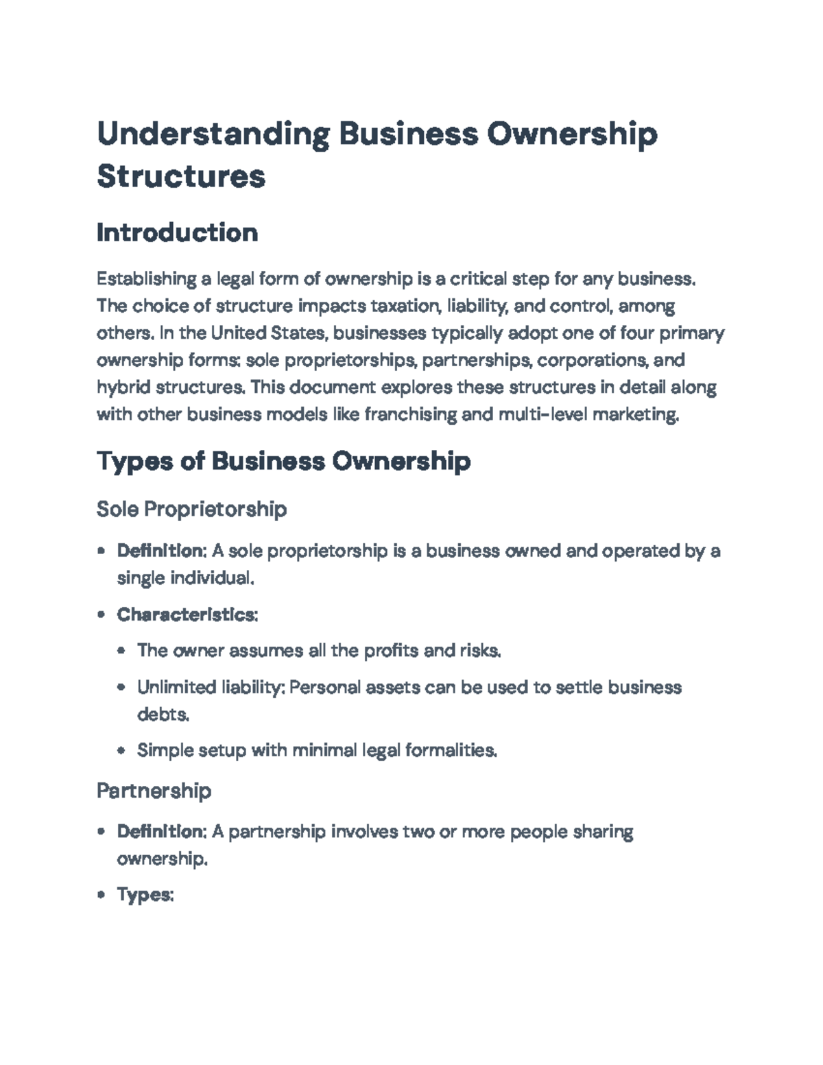 Understanding Business Ownership Structures: Types & Implications ...