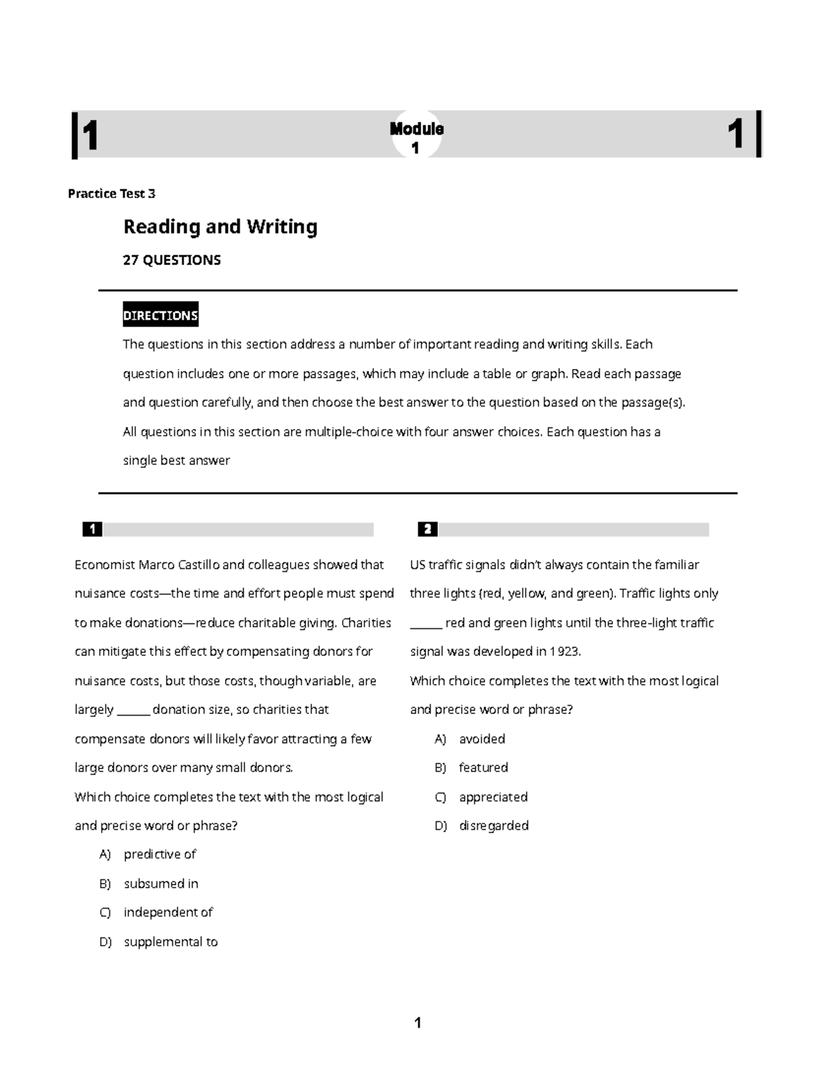 DSAT 2 - DSAT 3 - Practice Test 3 Reading and Writing 27 QUESTIONS ...