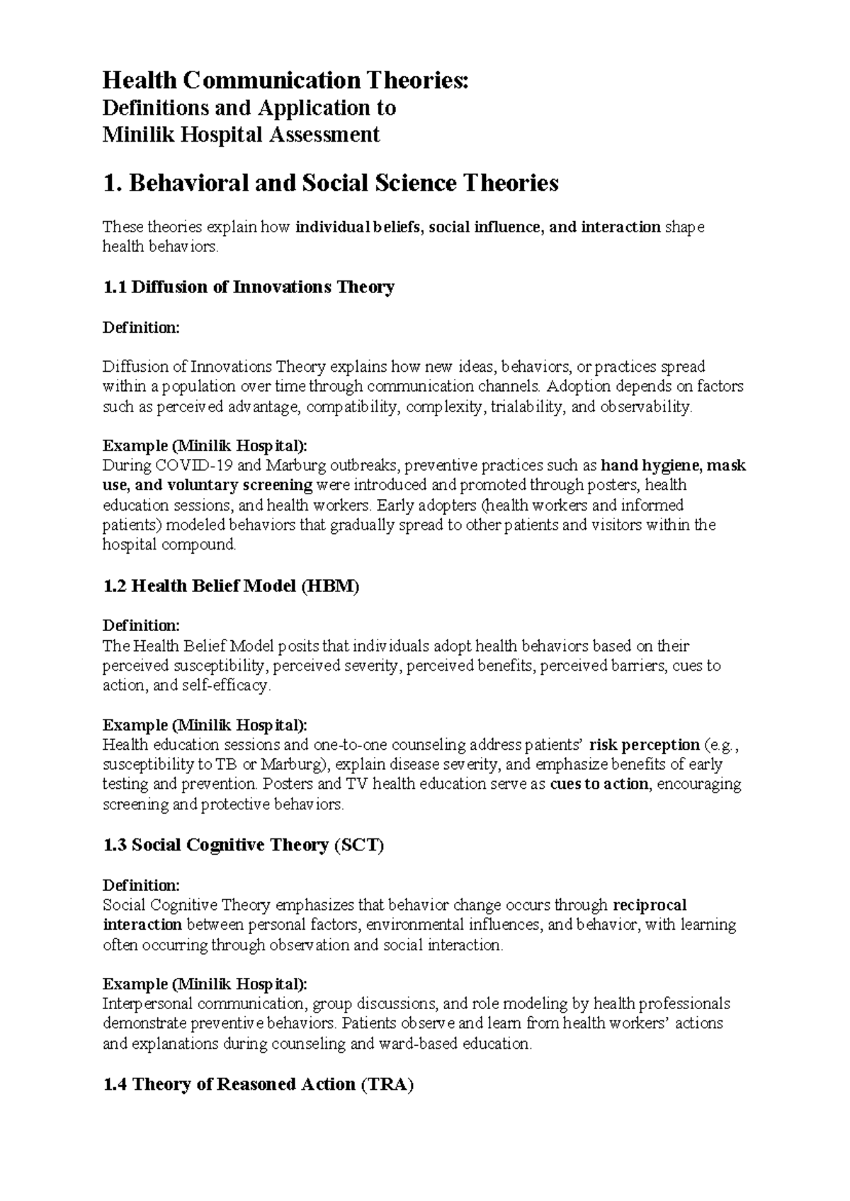Health Communication Theories: Application at Minilik Hospital - Studocu