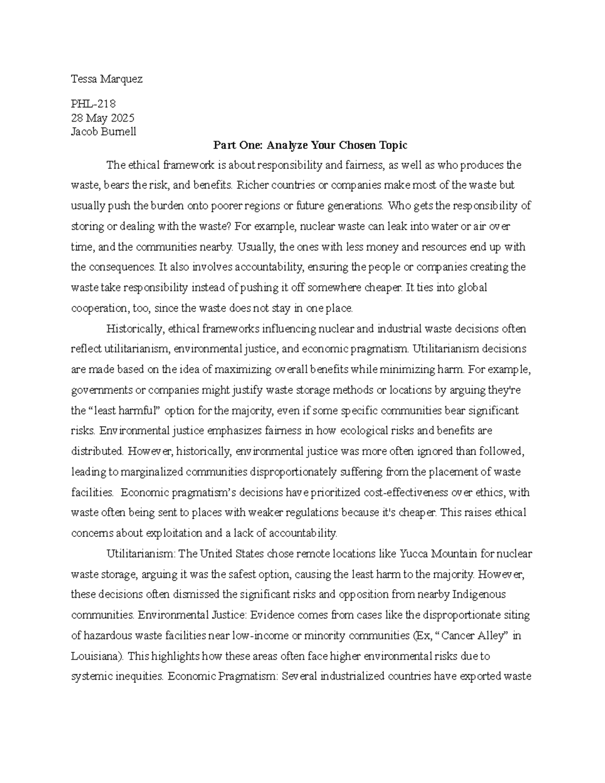 Phl-218 Short Paper: Ethical Frameworks in Waste Management Decisions ...