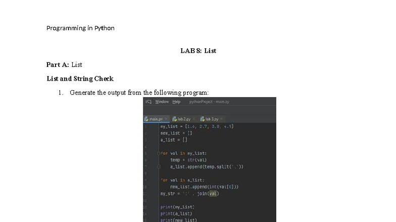 Programming in Python LAB 8: Mutable Lists and Aliases - Studocu