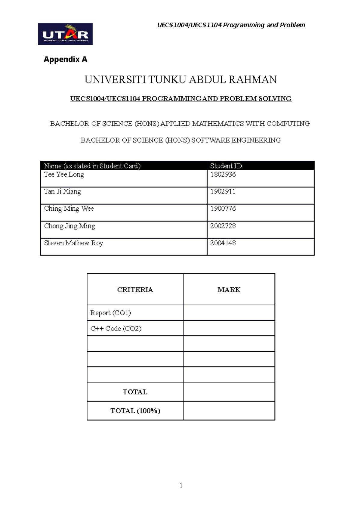 UECS1004/UECS1104 Programming & Problem Solving Assignment Notes - Studocu