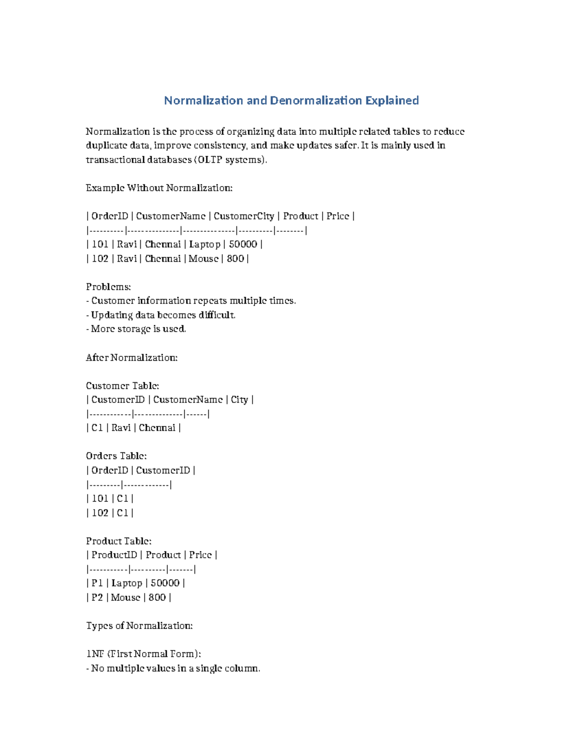 Normalization vs Denormalization: Key Concepts Explained - Studocu