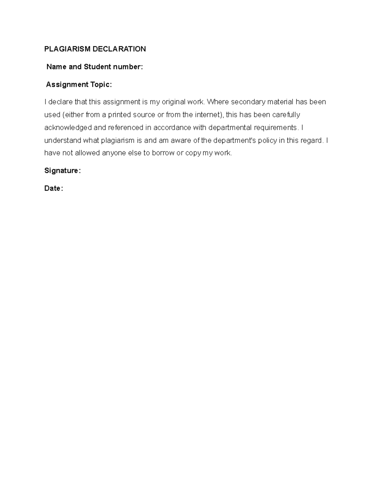 ENG1504 assignment 1 - PLAGIARISM DECLARATION Name and Student number ...