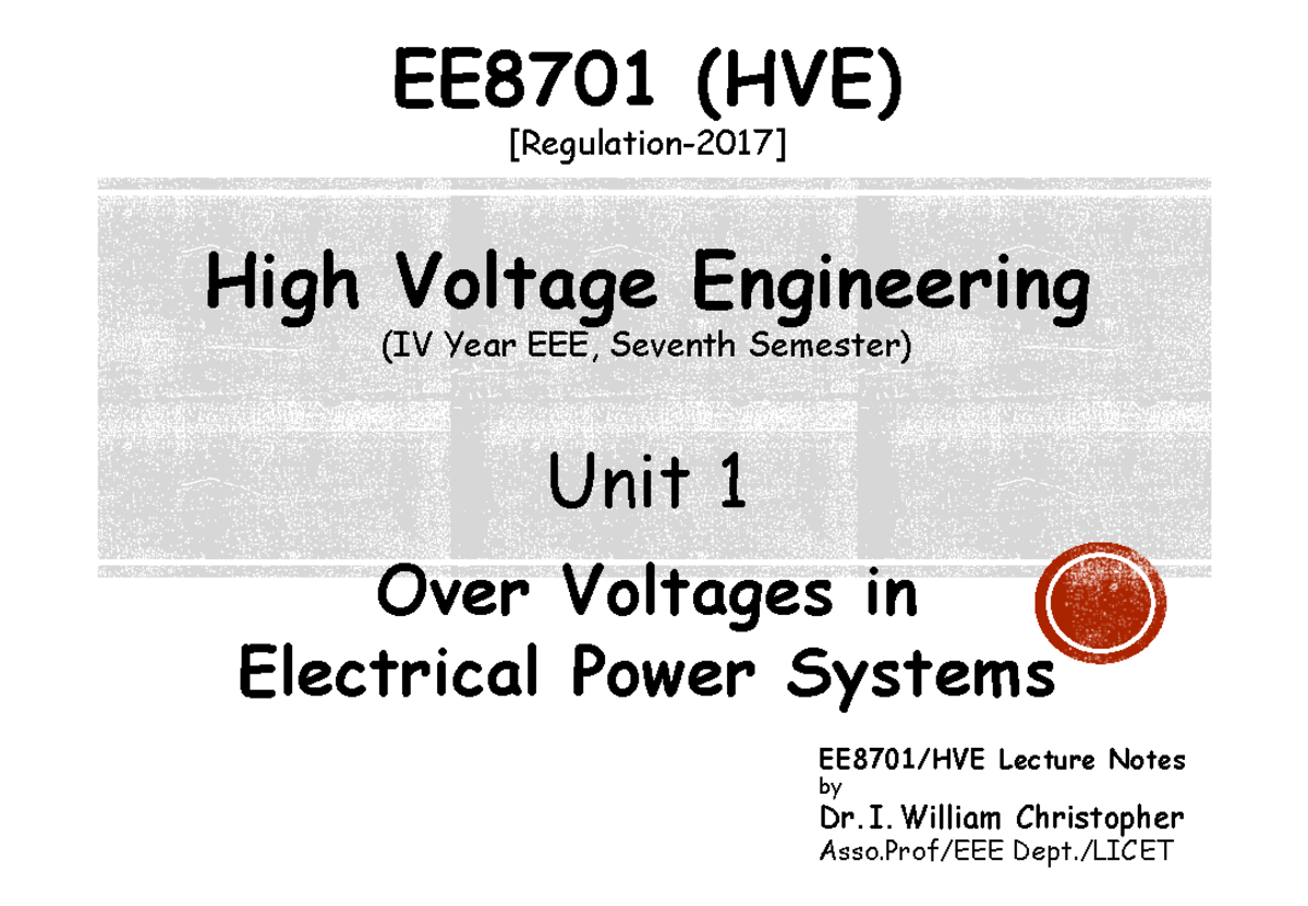 Unit 1: Over Voltages in Electrical Power Systems - EE8701 HVE Notes ...
