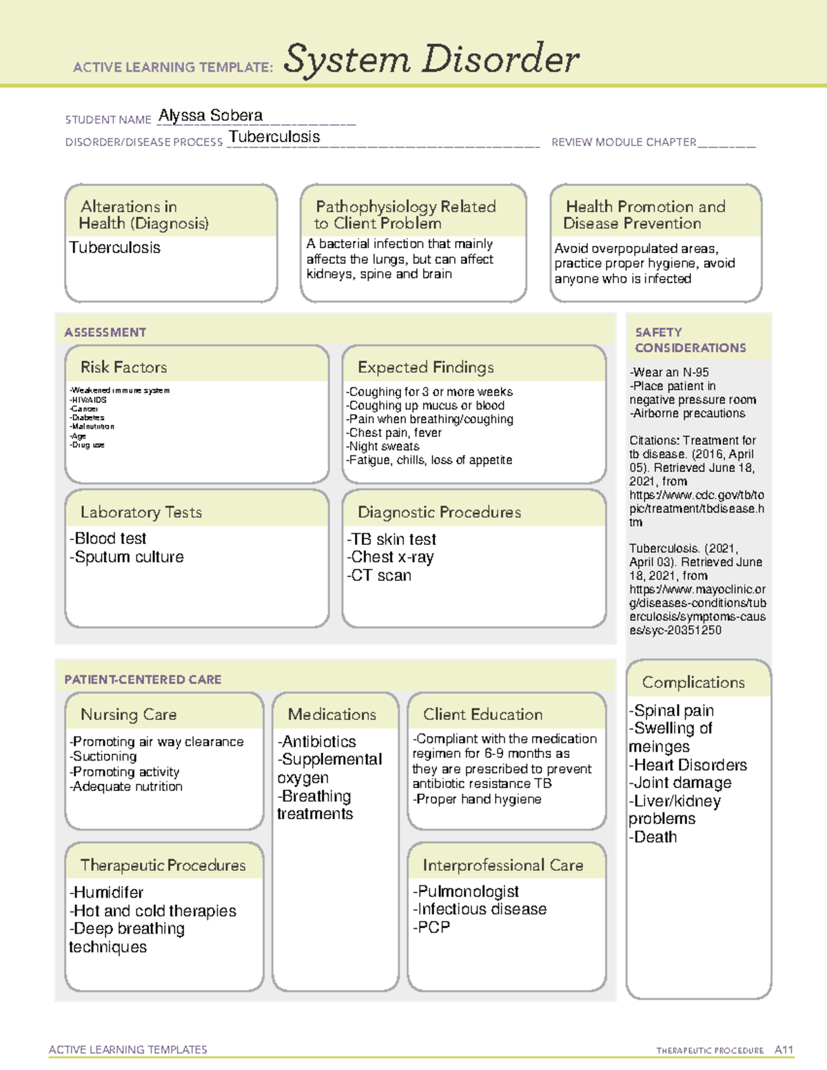 System Disorder TB - ACTIVE LEARNING TEMPLATES THERAPEUTIC PROCEDURE A ...