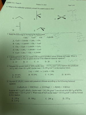 CHEM 1311: General Chemistry I Exam #3, October 26, 2024 - CHEM 131 1 ...