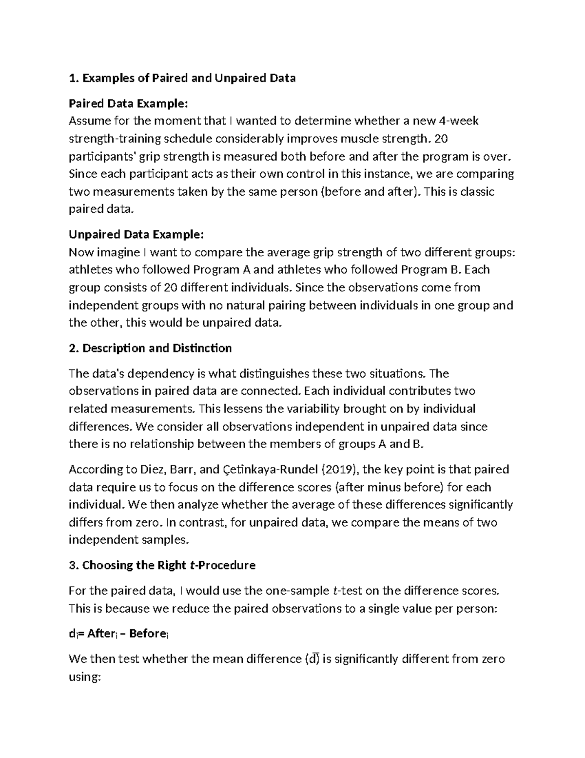 CS 1281-01 Statistical Inference: Paired vs Unpaired Data Analysis ...