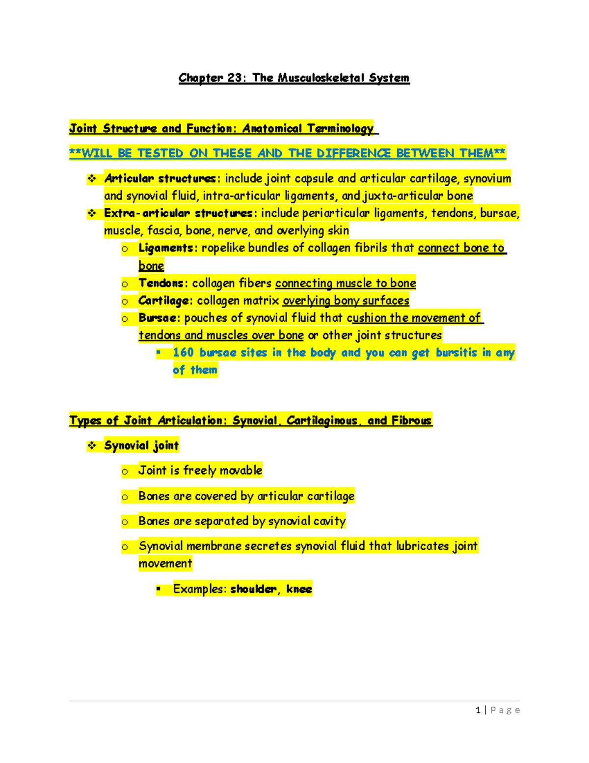 Musculoskeletal System Study Guide: Chapter 23 Overview and Key ...