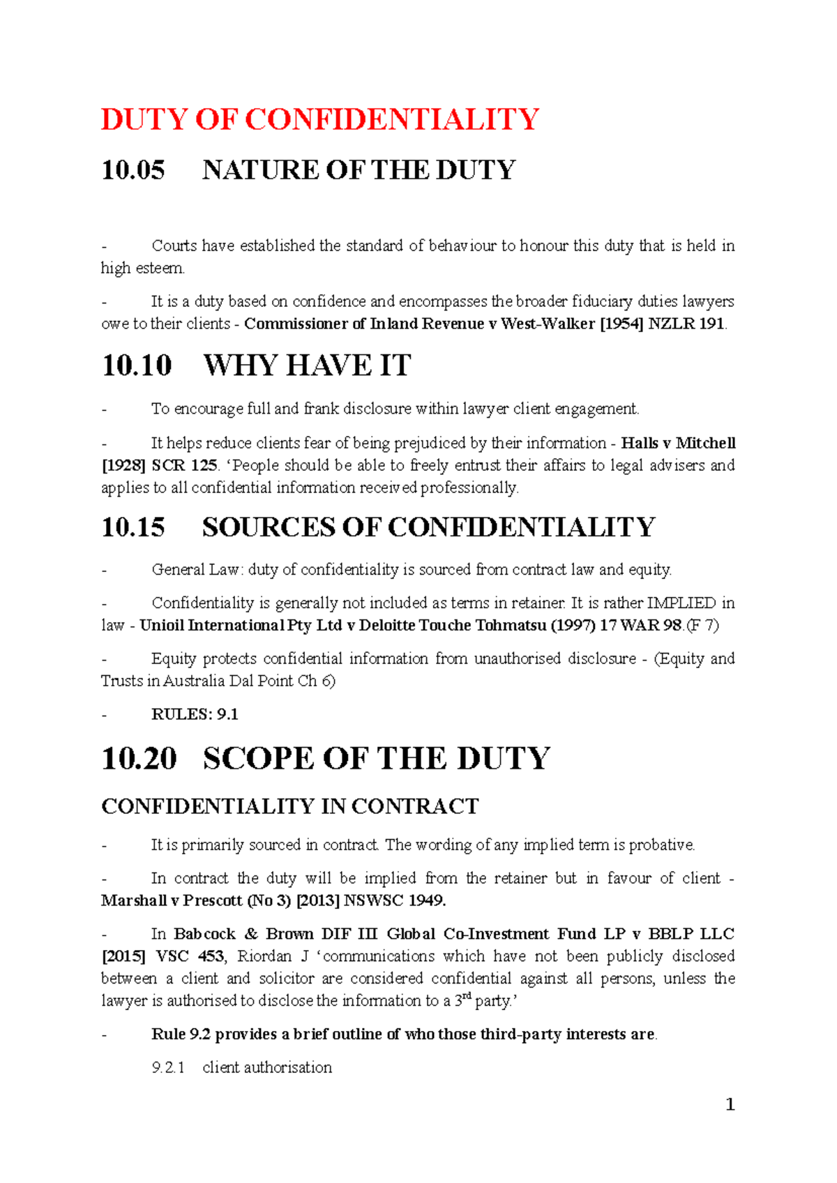Legal Ethics Notes: Duty of Confidentiality (Course Code: LE101) - Studocu