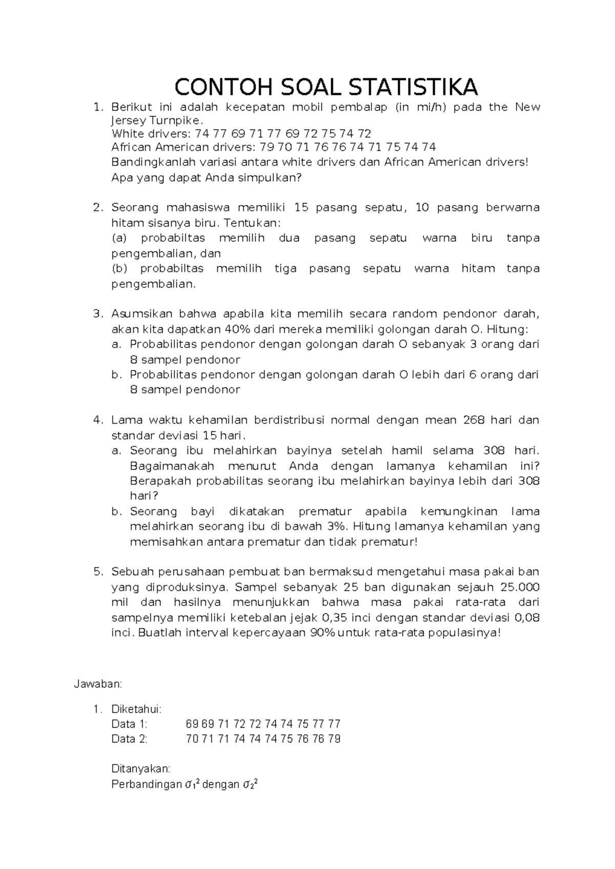 Contoh Soal Statistika 1 - Revisi dan Pembahasan - Studocu