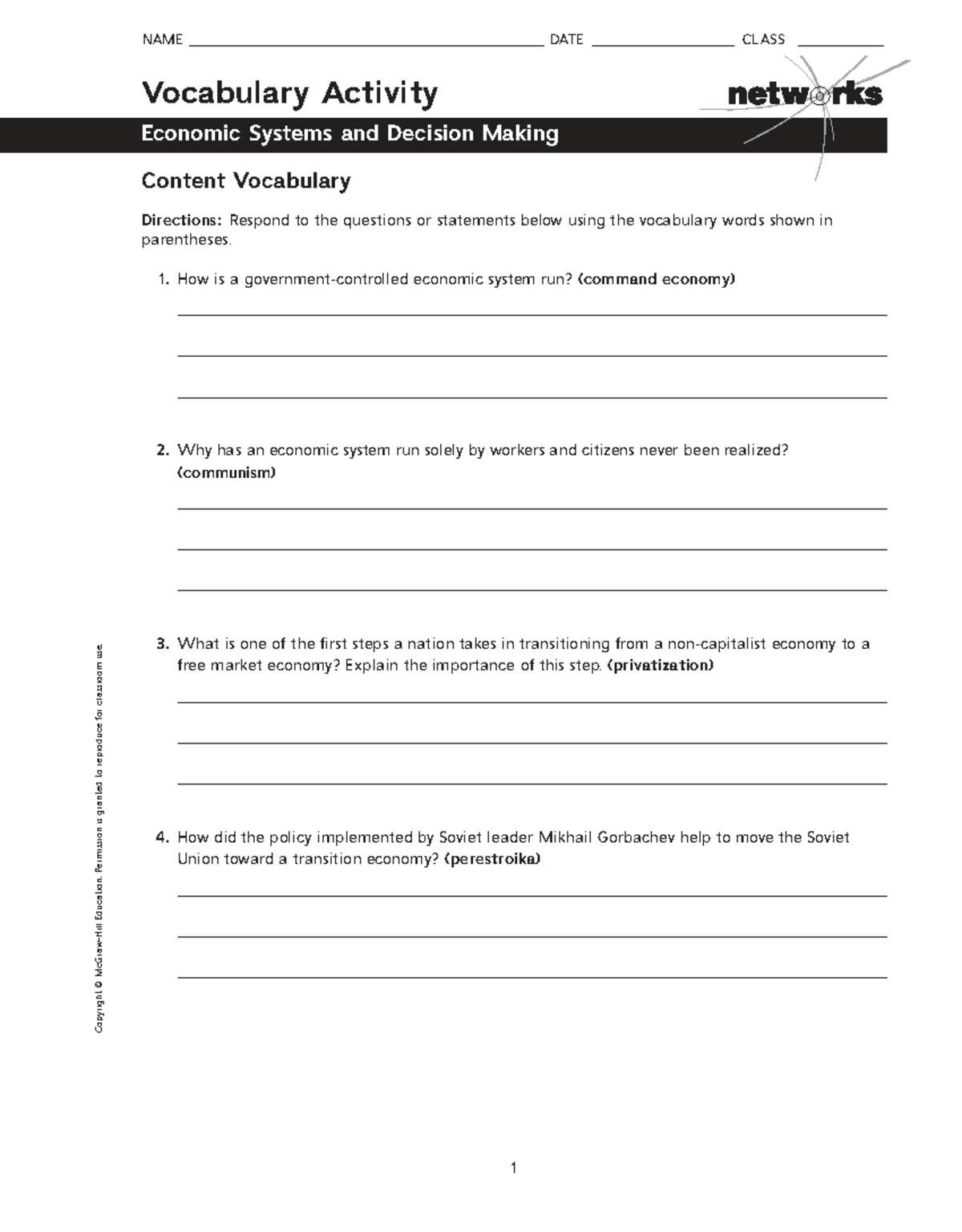 Vocab Activity: Economic Systems & Decision Making - Studocu