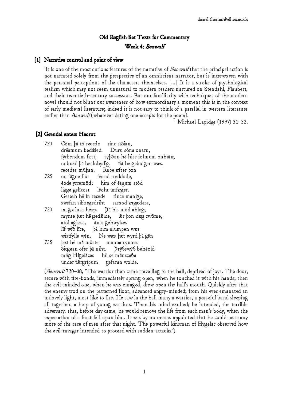Beowulf Commentary Lecture Notes (ENG 101) - Studocu