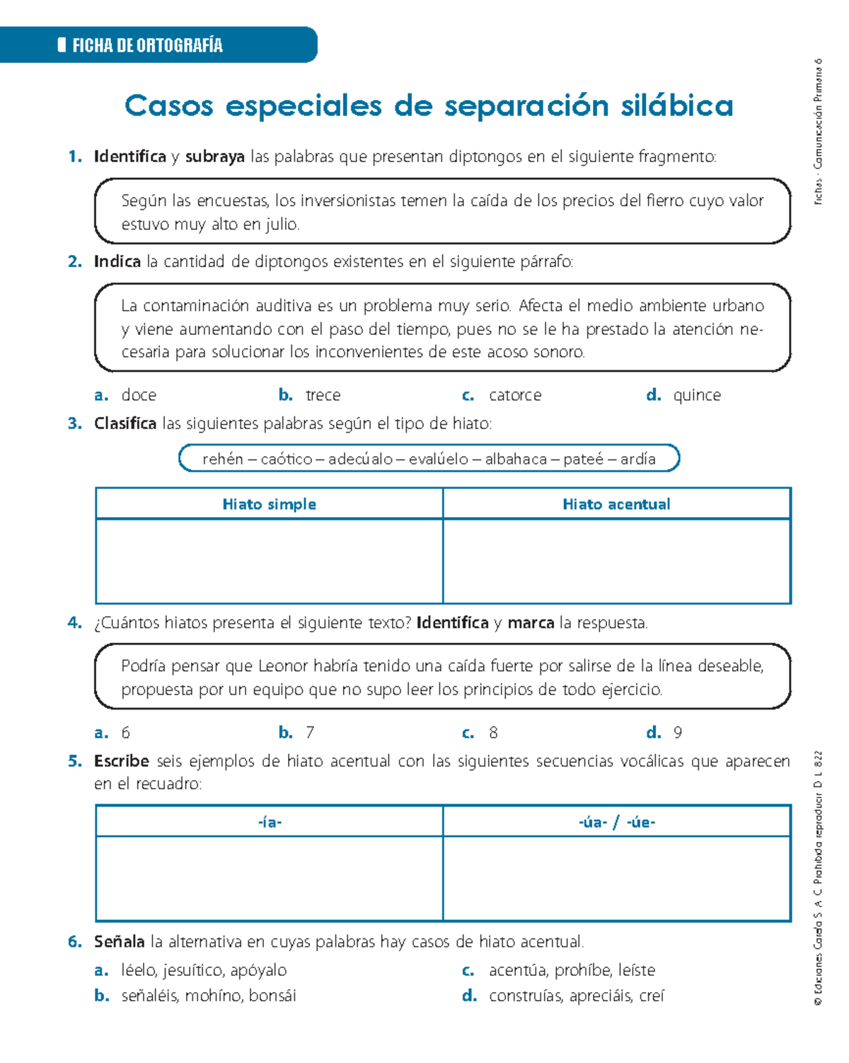 FA Ficha de Ortografía: Casos Especiales de Separación Silábica - Studocu