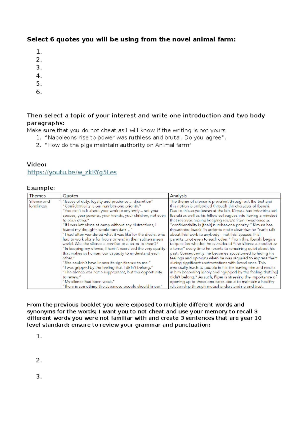 English - Animal Farm: Quotes, Intro & Body Paragraphs Guide - Studocu
