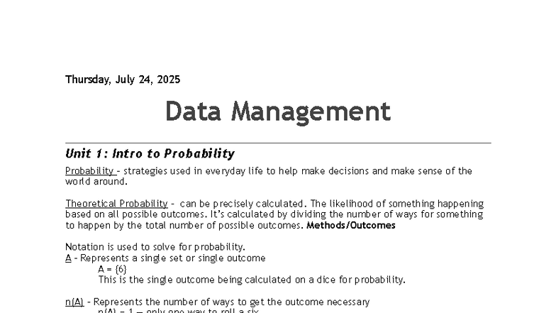 Data Management - Summative: Intro to Probability and Applications ...