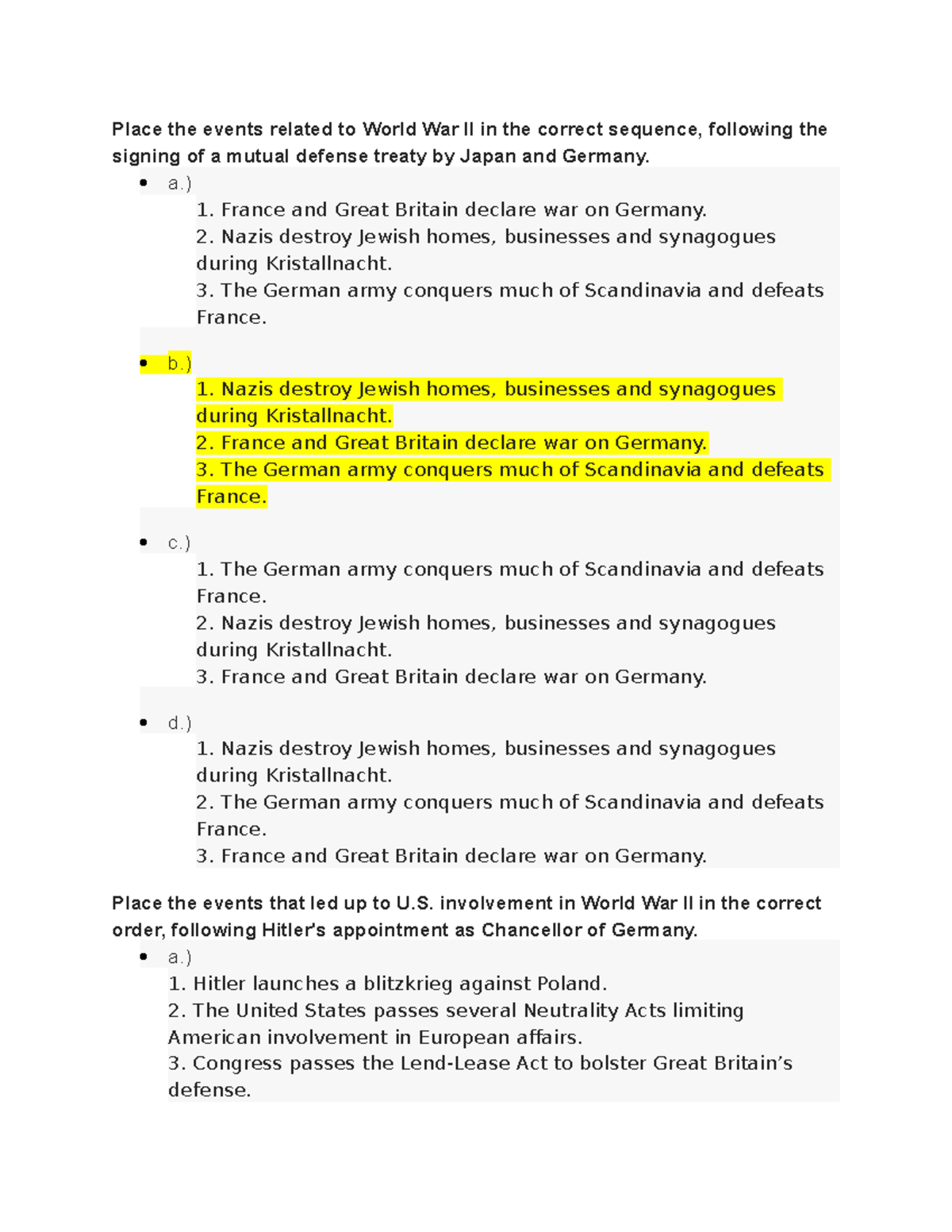 Unit 3 Challenge 1 quiz - Place the events related to World War II in ...