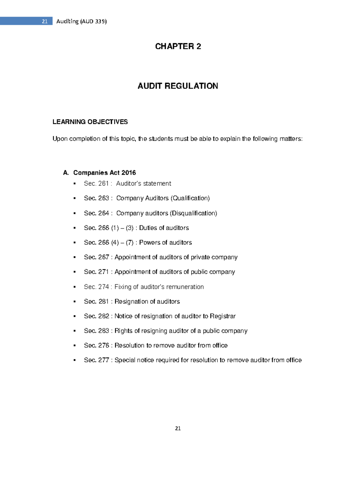 Lecture Notes on Audit Regulation for Auditing 241104 015156 - Studocu