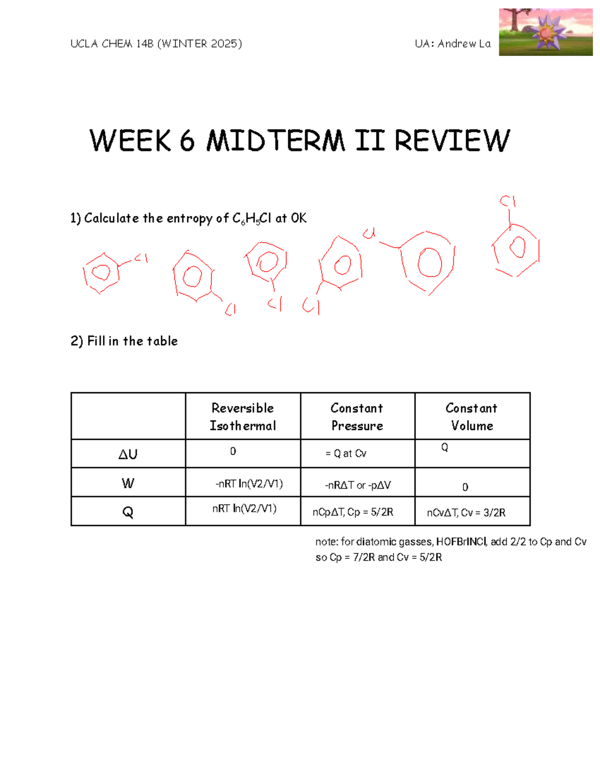 UCLA CHEM 14B (WINTER UA: Andrew La) Week 6 Midterm II Review Key - Studocu