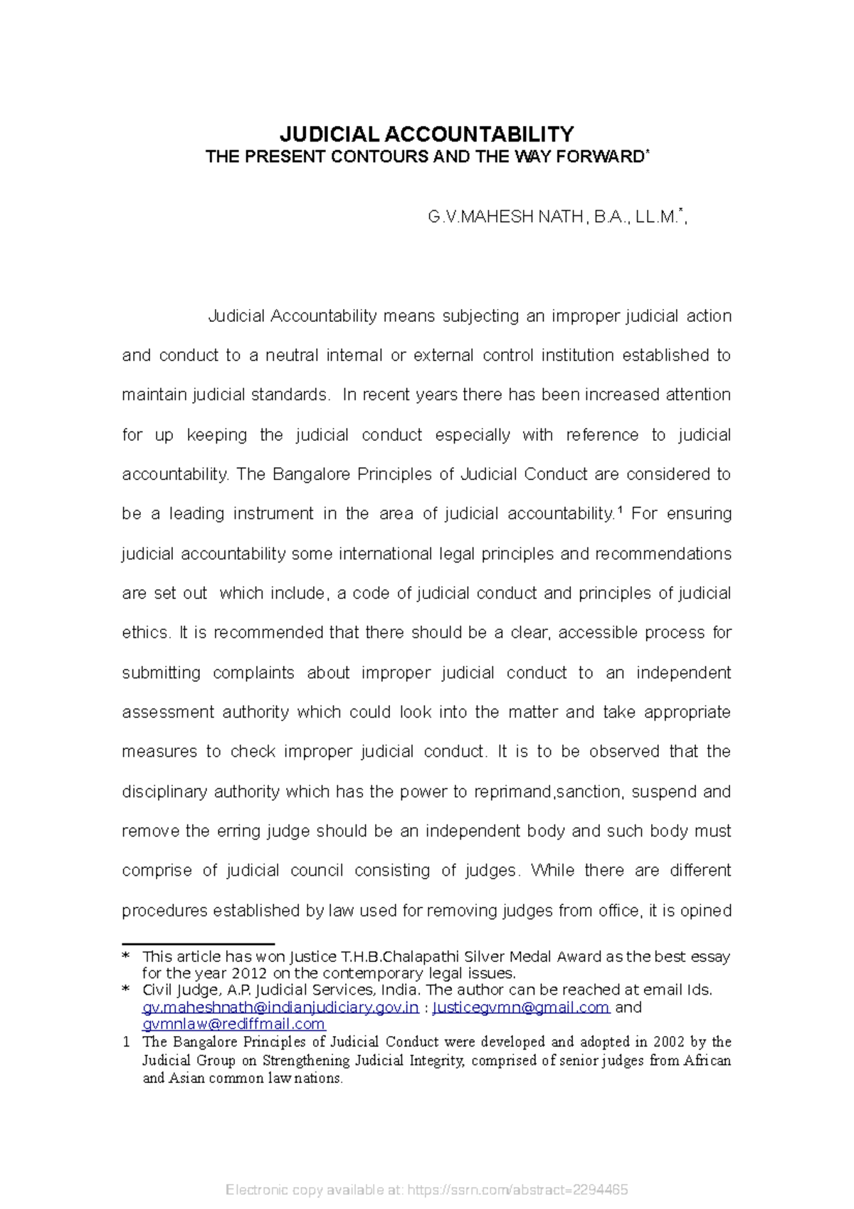 Judicial Accountability: Present Status and Future Prospects in Law ...
