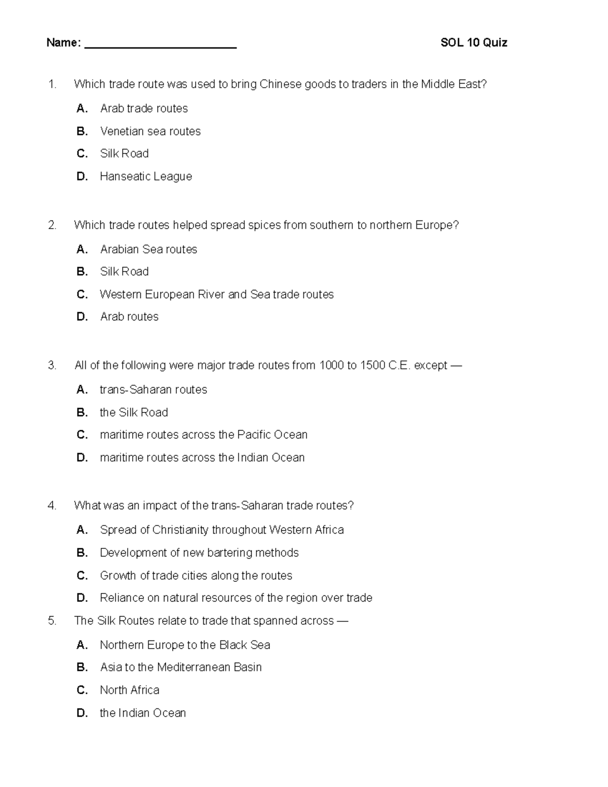 WHI SOL 10 Quiz - Trade Routes in Latin American Civilizations - Studocu