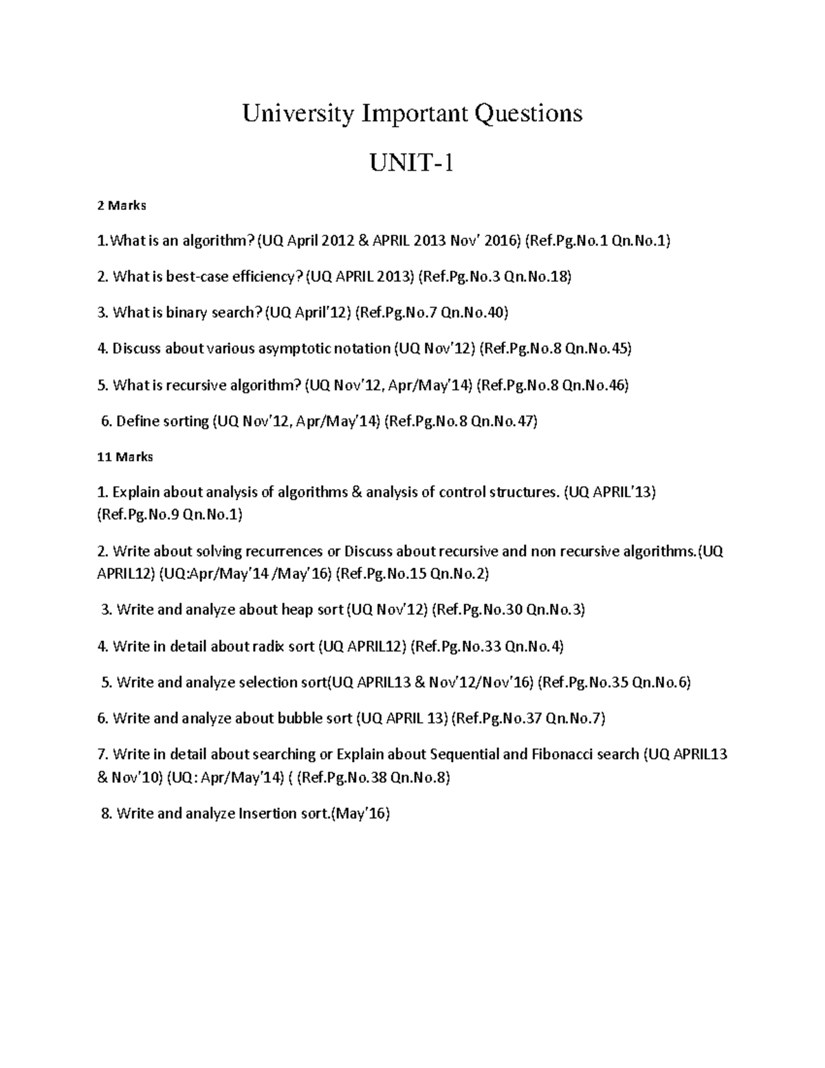 DAA(IQ) - Key Questions for Design Analysis and Algorithms Study - Studocu