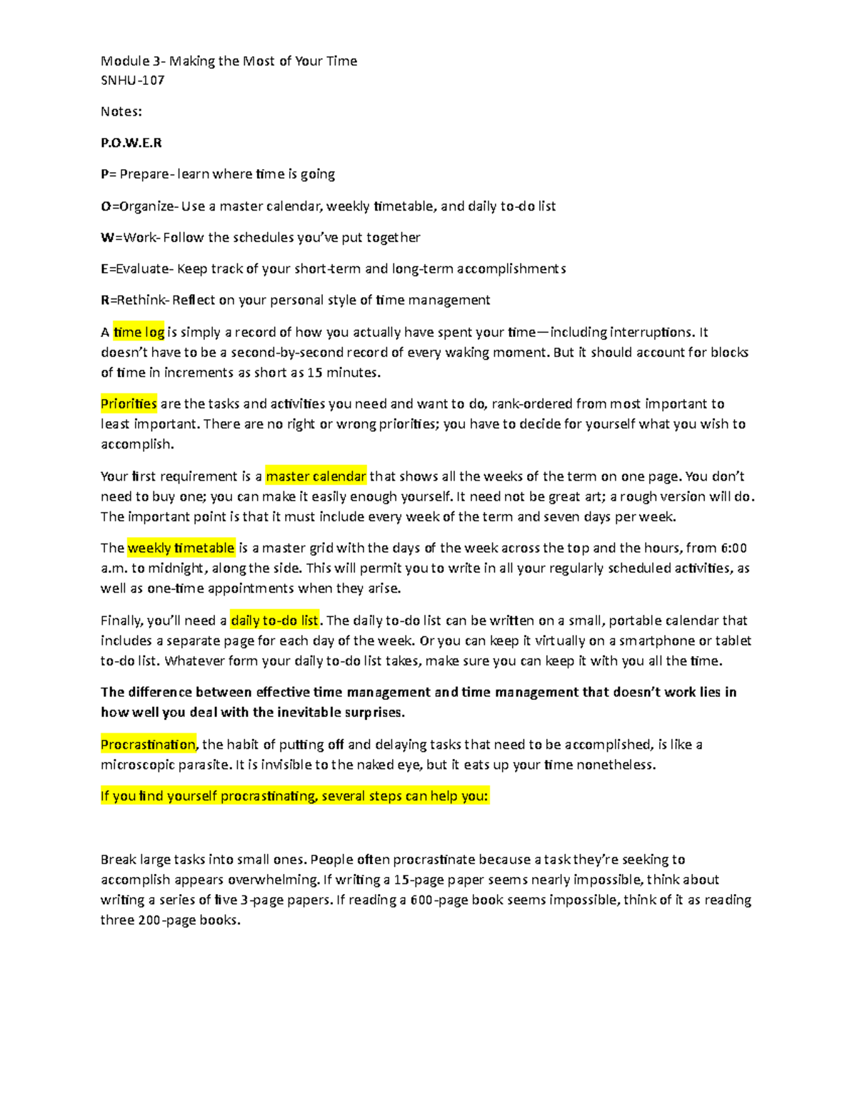 SNHU Module 3 Notes: Effective Time Management Strategies - Studocu