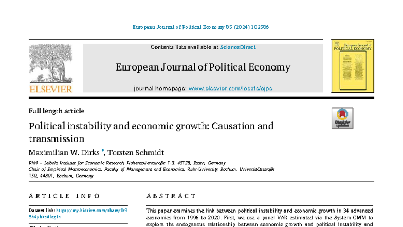 Political Instability and Economic Growth: Causation & Transmission ...