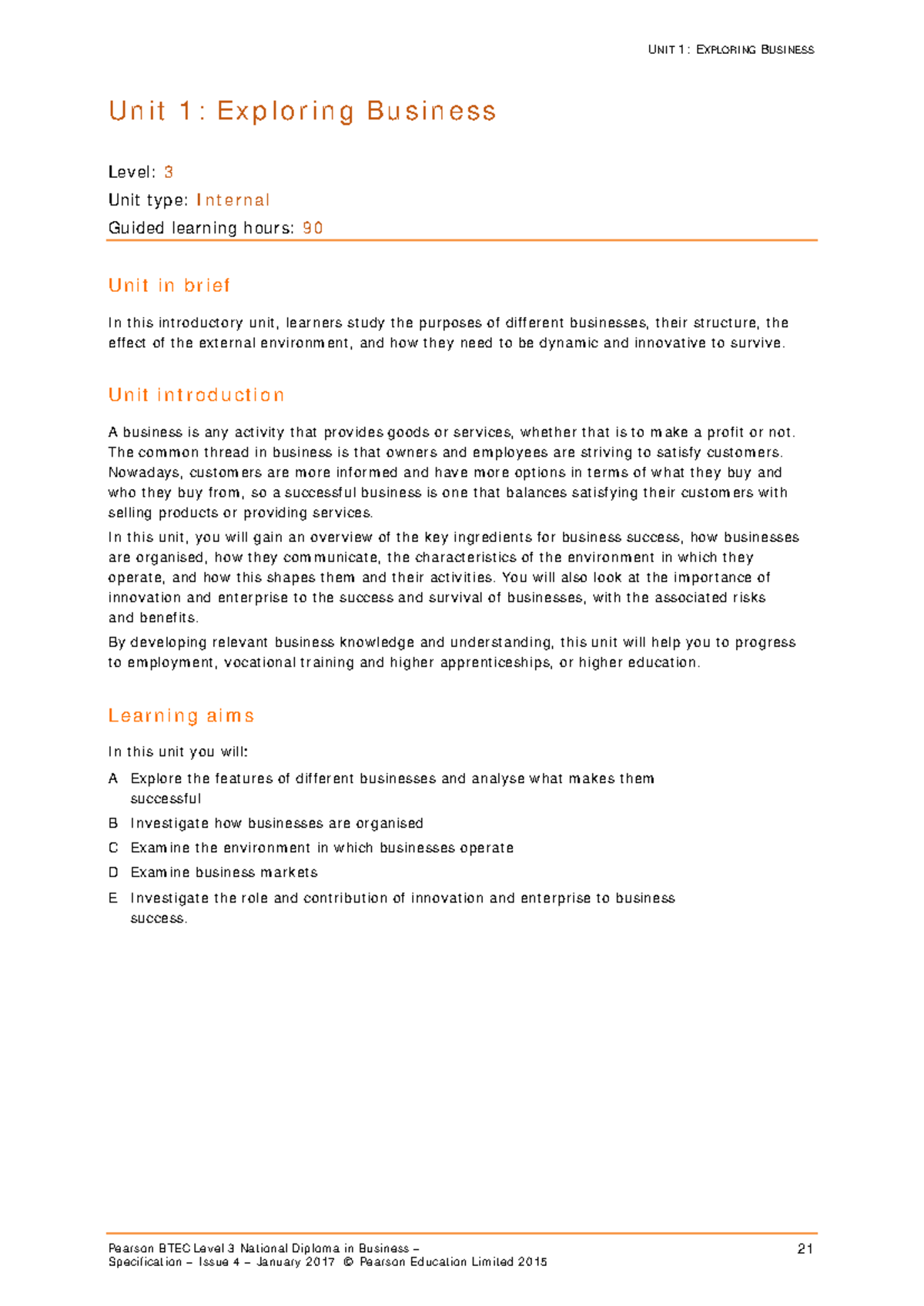Unit 1: BTEC Level 3 Exploring Business Principles and Dynamics - Studocu