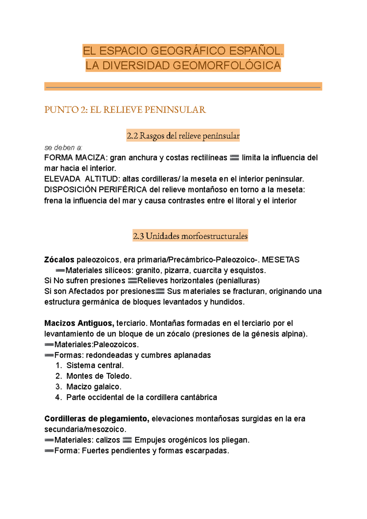 Geografía 2BACH - Apuntes sobre el Relieve Peninsular y Diversidad ...