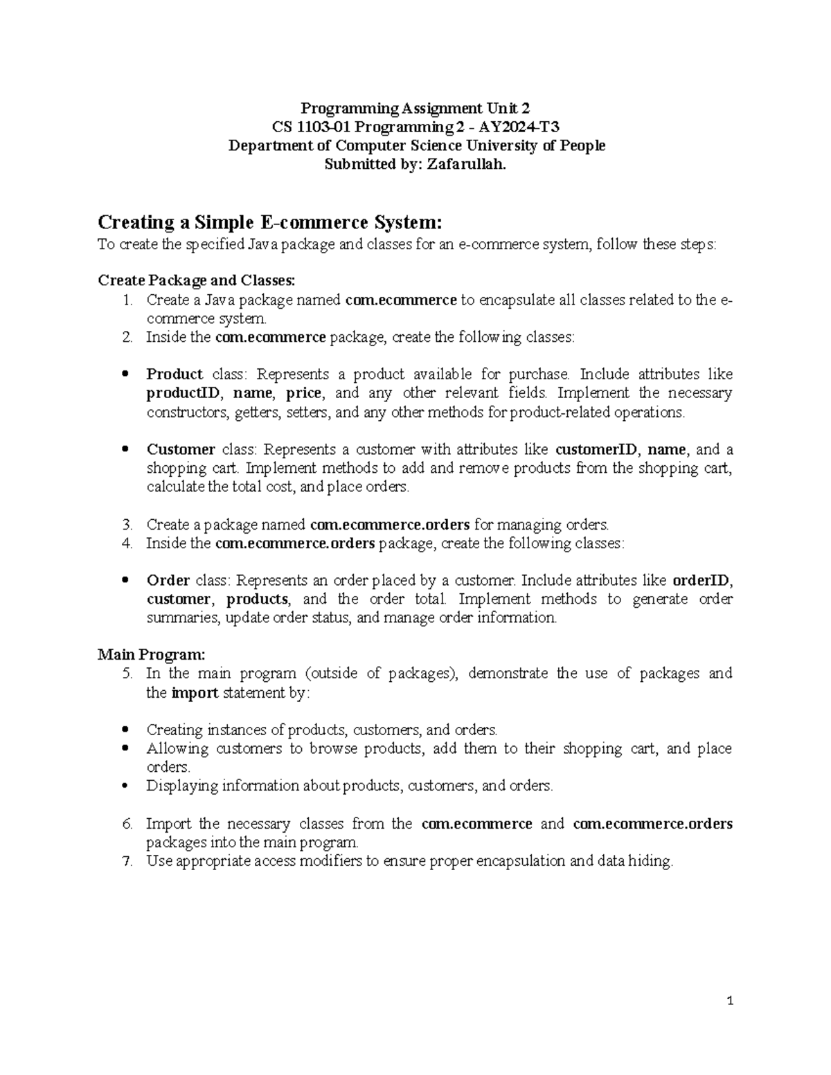 CS 1103-01 Programming Assignment Unit 2: E-commerce System Design ...