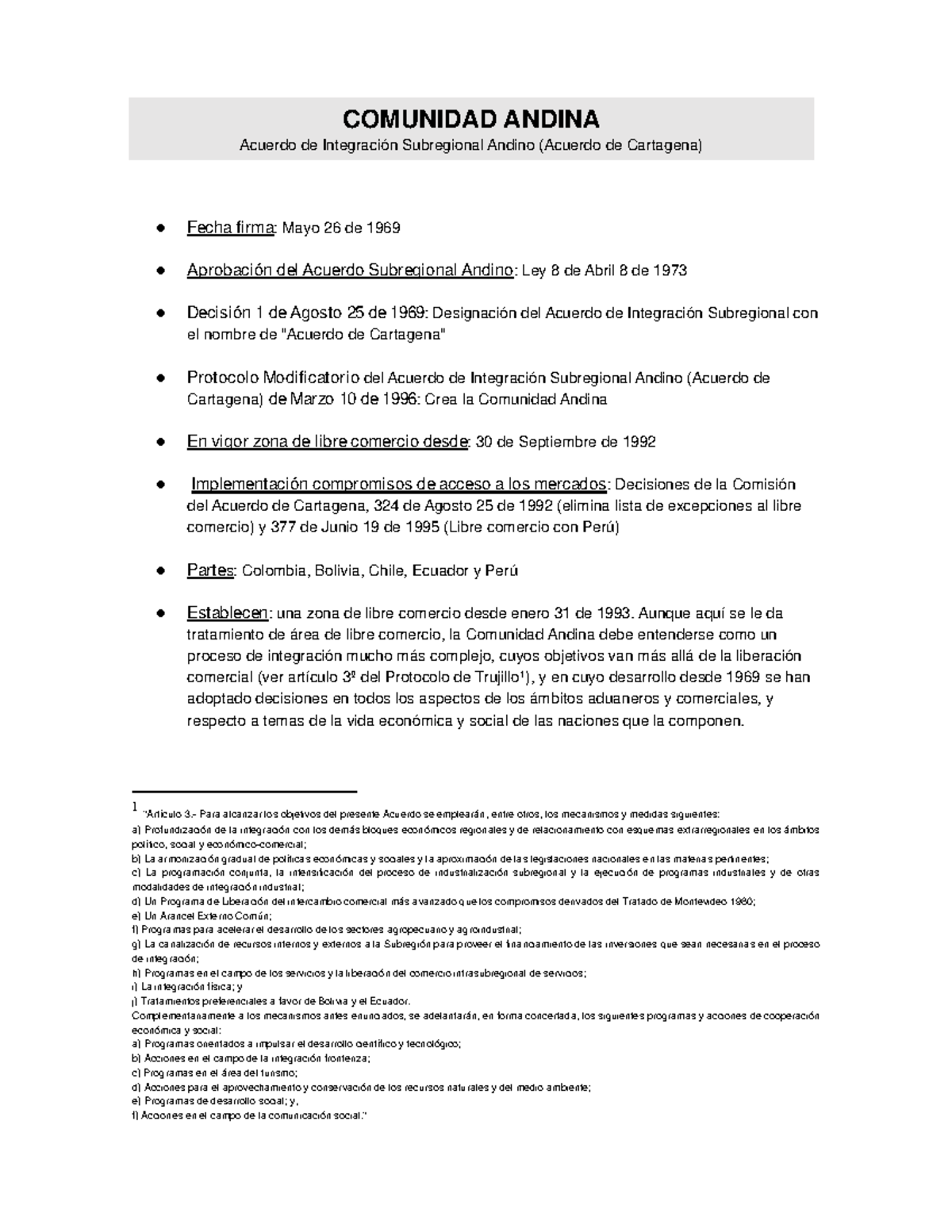 Reseña del Acuerdo de Integración Subregional Andino (CAN) - Studocu