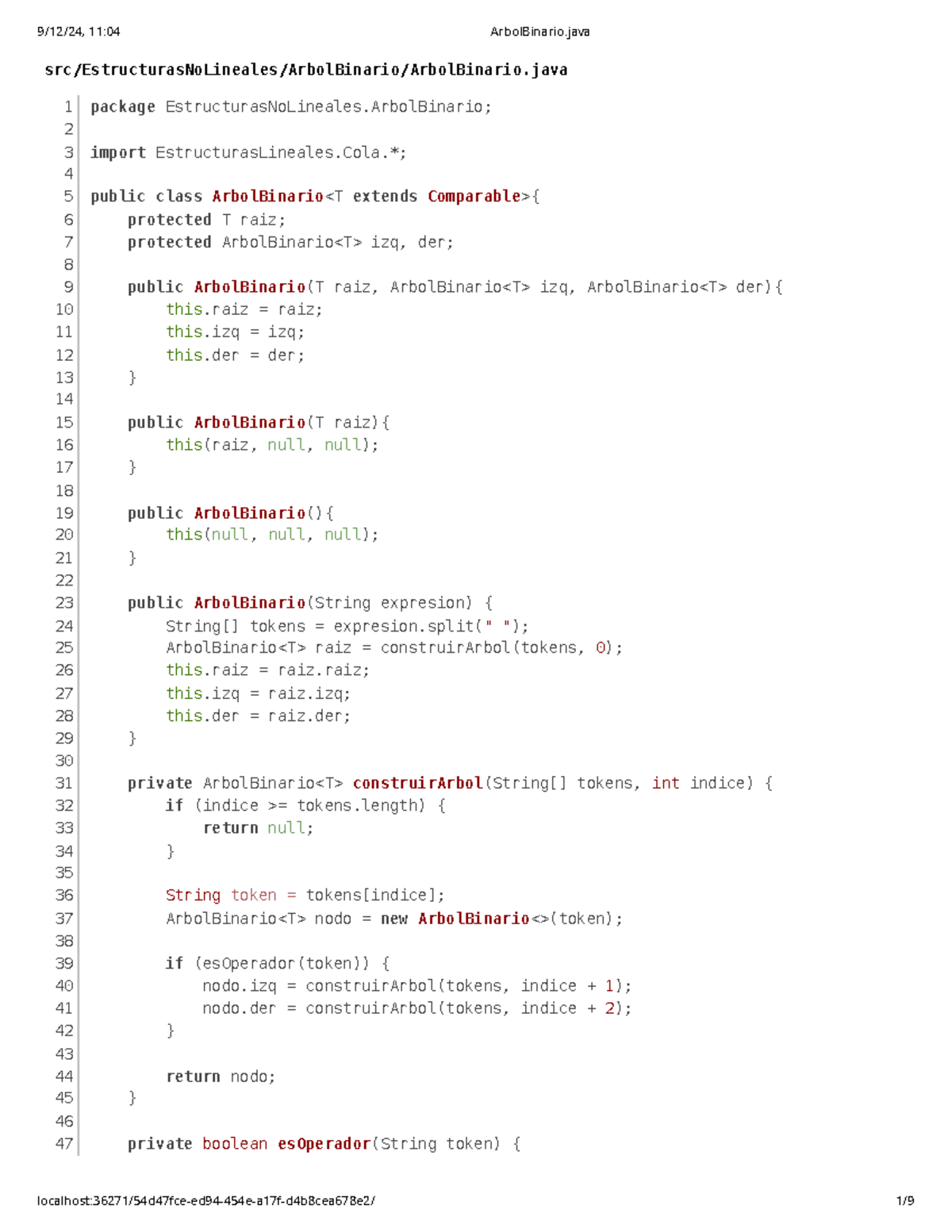 Codigo completo de un Arbol Binario - src/EstructurasNoLineales ...