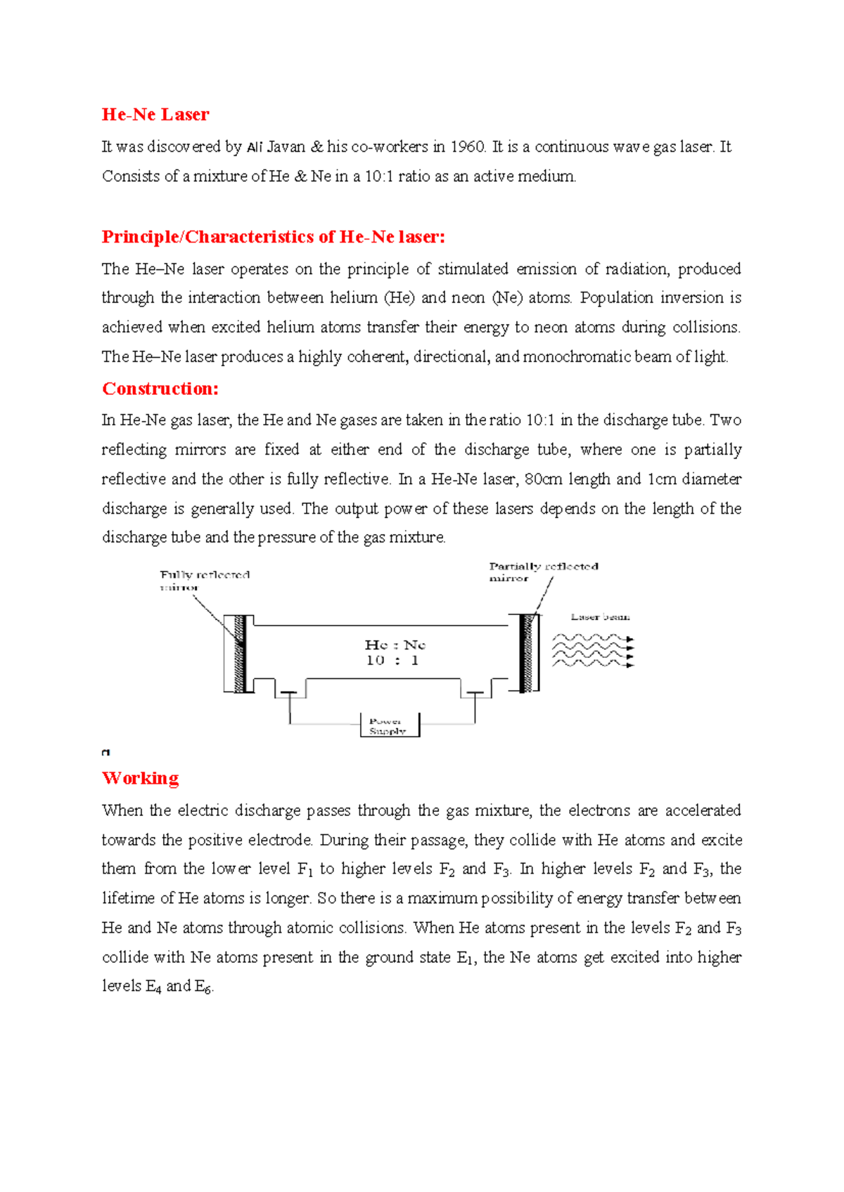 He-Ne Laser: Principles, Construction, and Working Details - Studocu