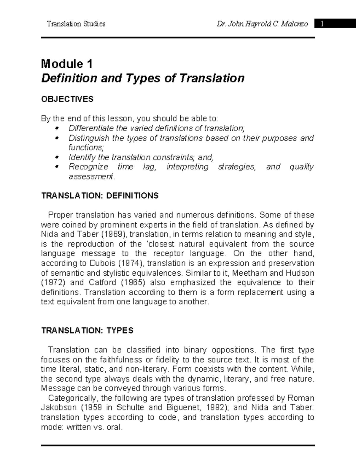 Translation Studies: Module 1 - Definitions, Types, & Constraints of ...