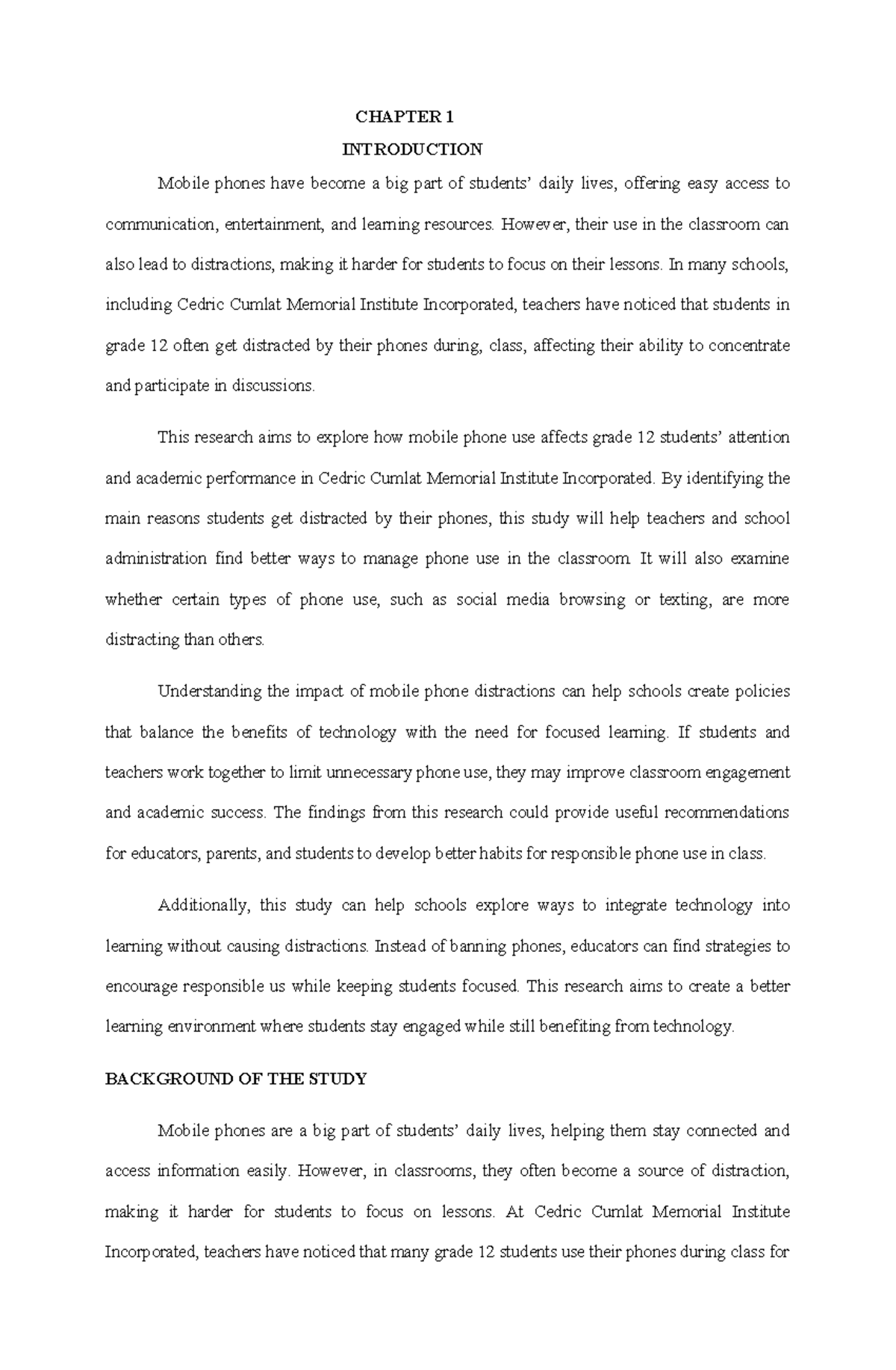 Chapter 1 - Impact of Mobile Phone Distractions on Grade 12 Learning ...