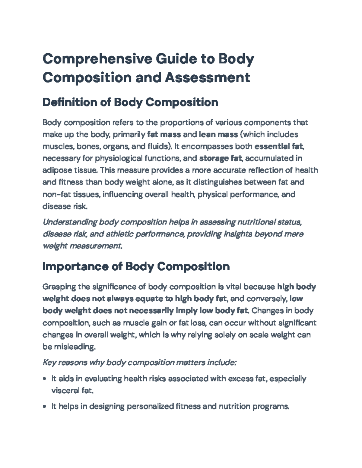 Comprehensive Guide to Body Composition Assessment Techniques (HLTH 101 ...