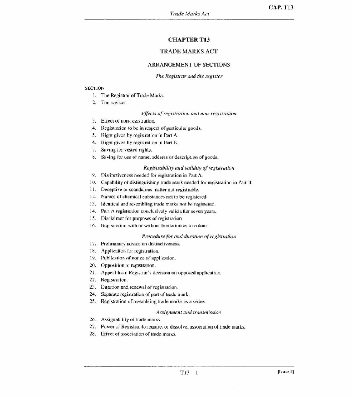 CAP. T13 Trade Marks Act: Comprehensive Overview of Sections and ...