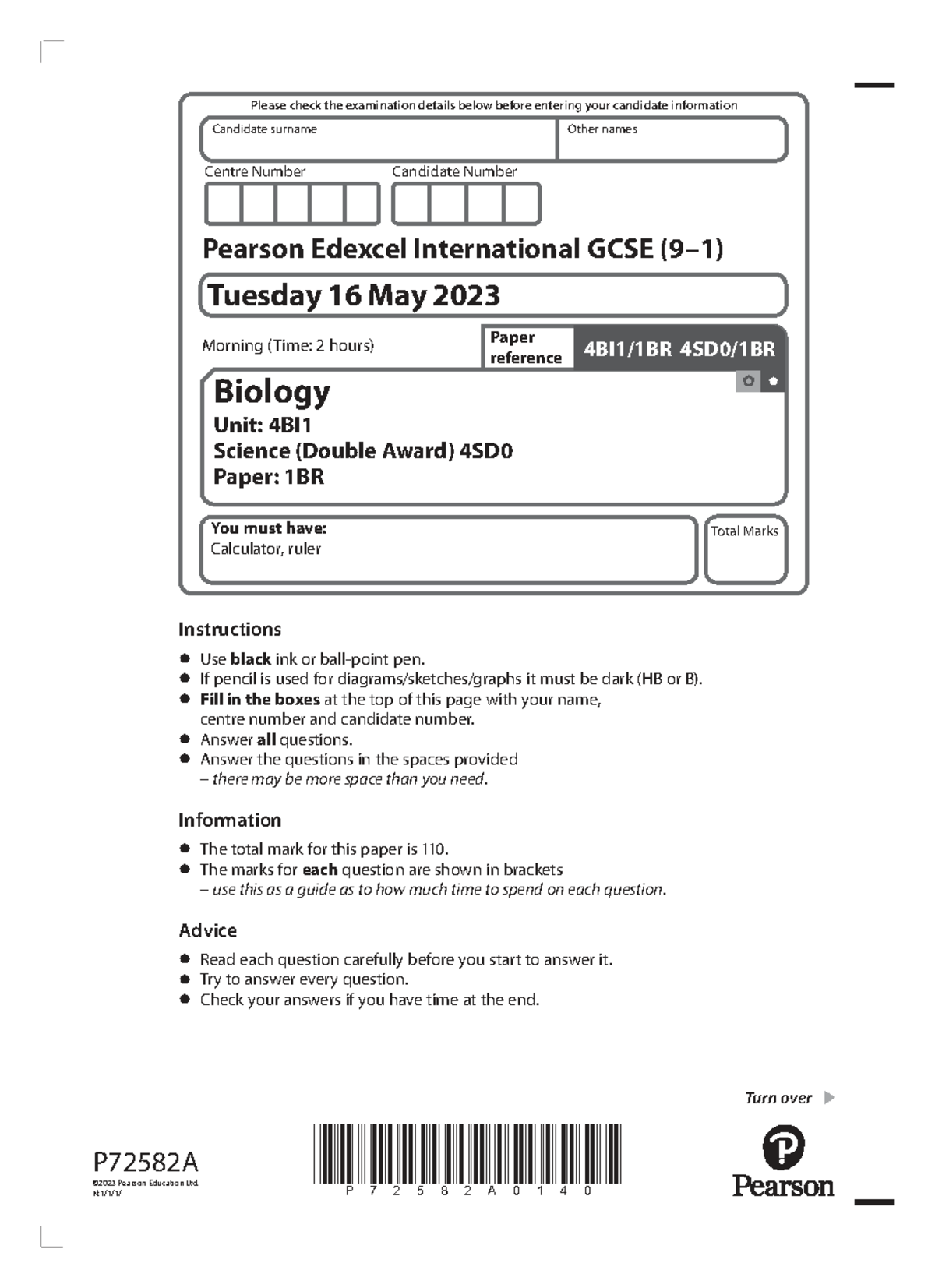 Biology 4BI1 1BR Exam Paper - May 2023 Details and Instructions - Studocu