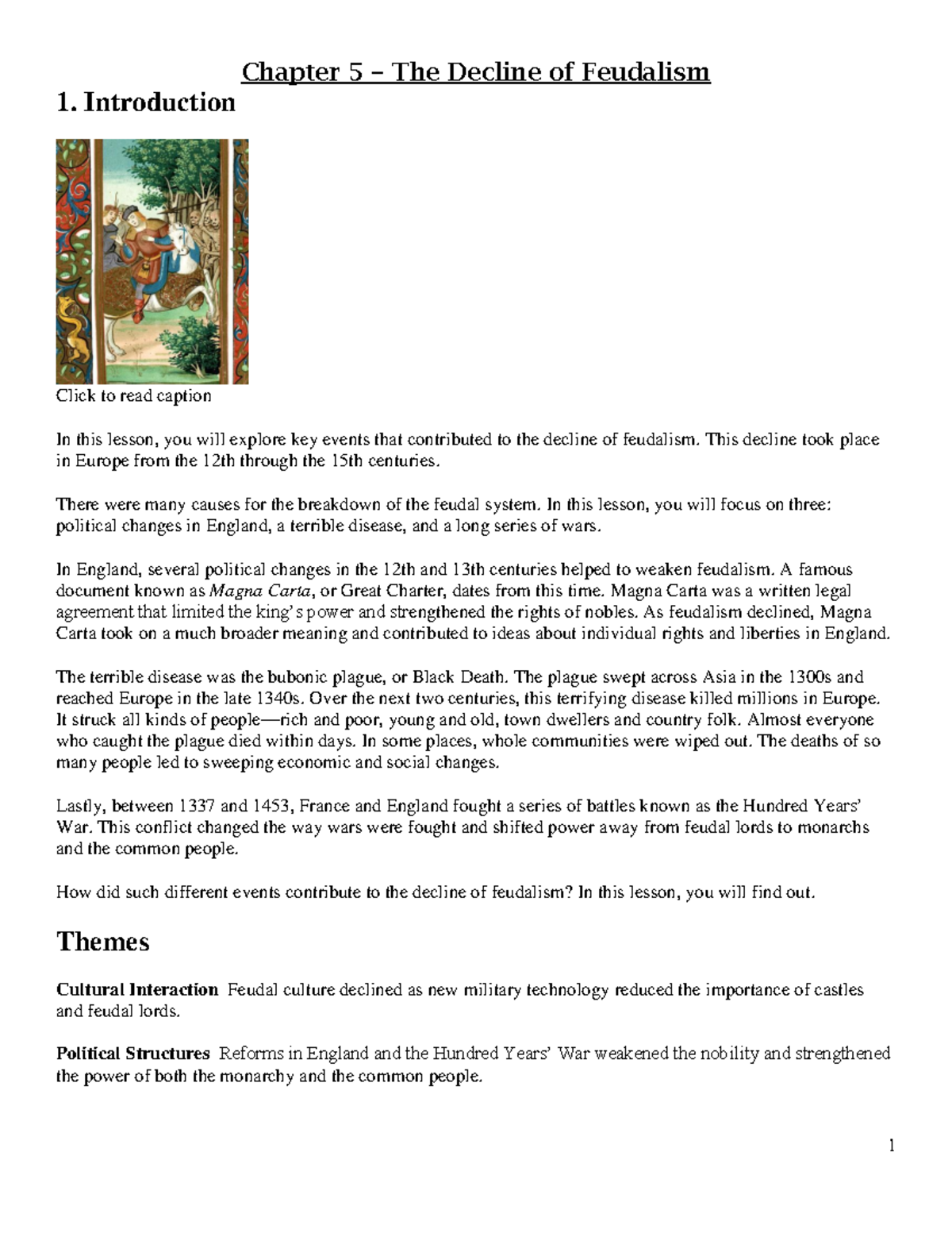 TCI Chapter 5: The Decline of Feudalism - Key Events and Impacts - Studocu