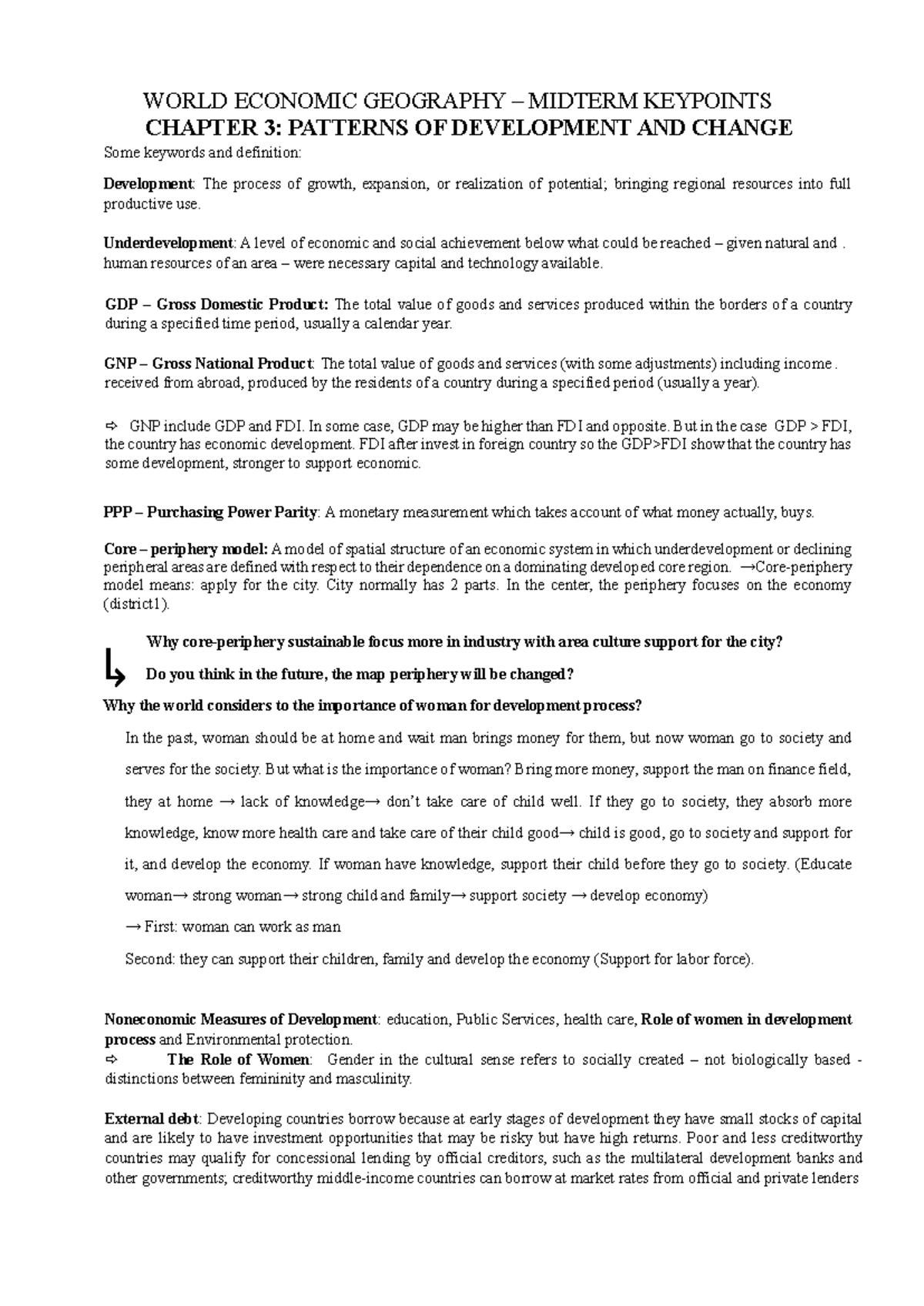 WORLD ECONOMIC GEOGRAPHY – MIDTERM KEYPOINTS & ESSAY QUESTIONS - Studocu