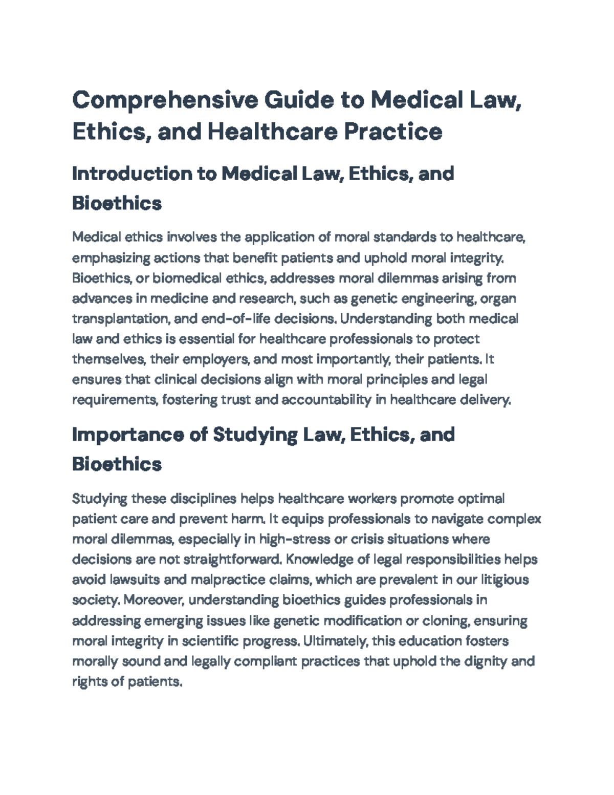 Comprehensive Overview of Medical Law, Ethics, and Healthcare Practices ...