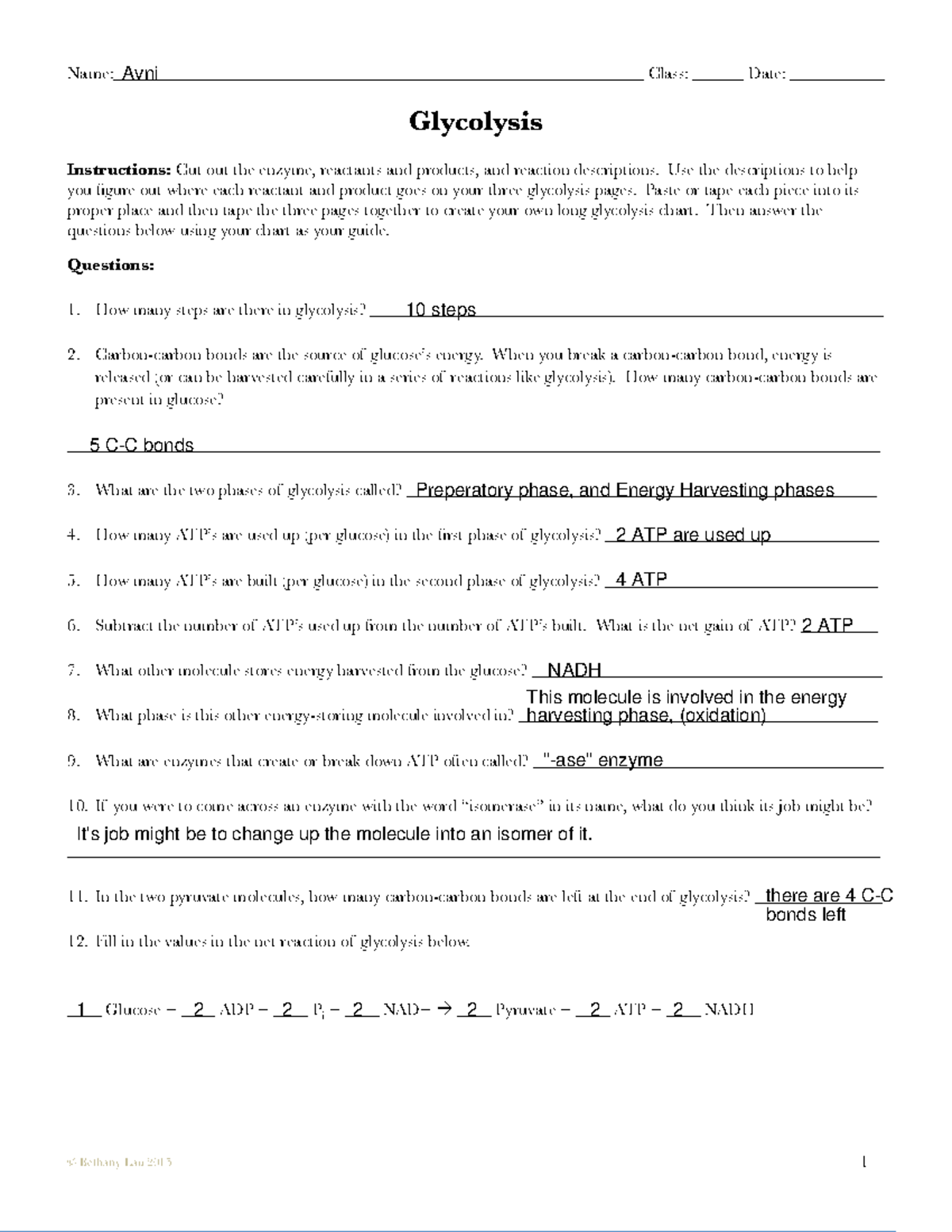 Glycolysis Worksheet Glycolysis And Pyruvate Oxidation Teaching