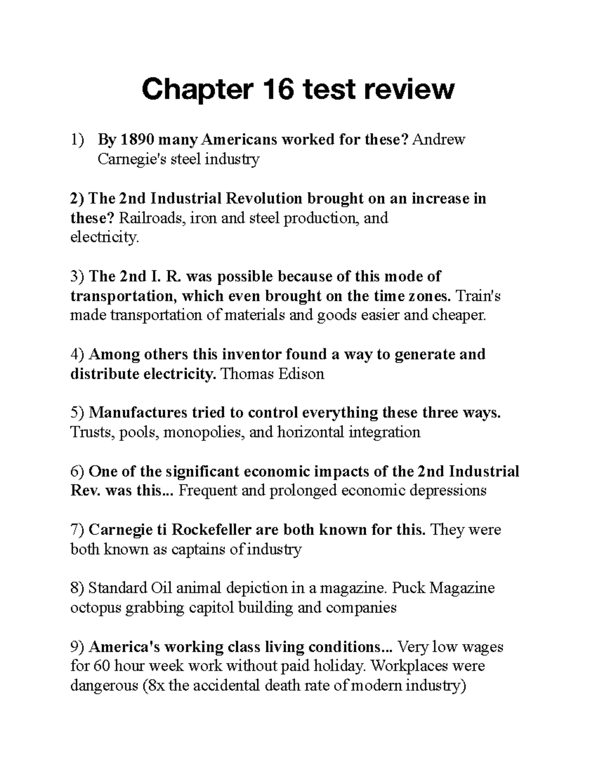 Give Me Liberty: Ch. 16 Review on 2nd Industrial Revolution Effects ...