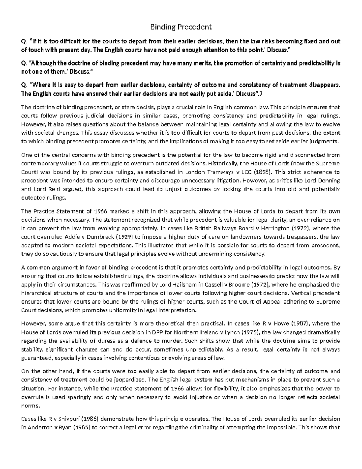 Binding Precedent in English Law: Analyzing Certainty and Flexibility ...