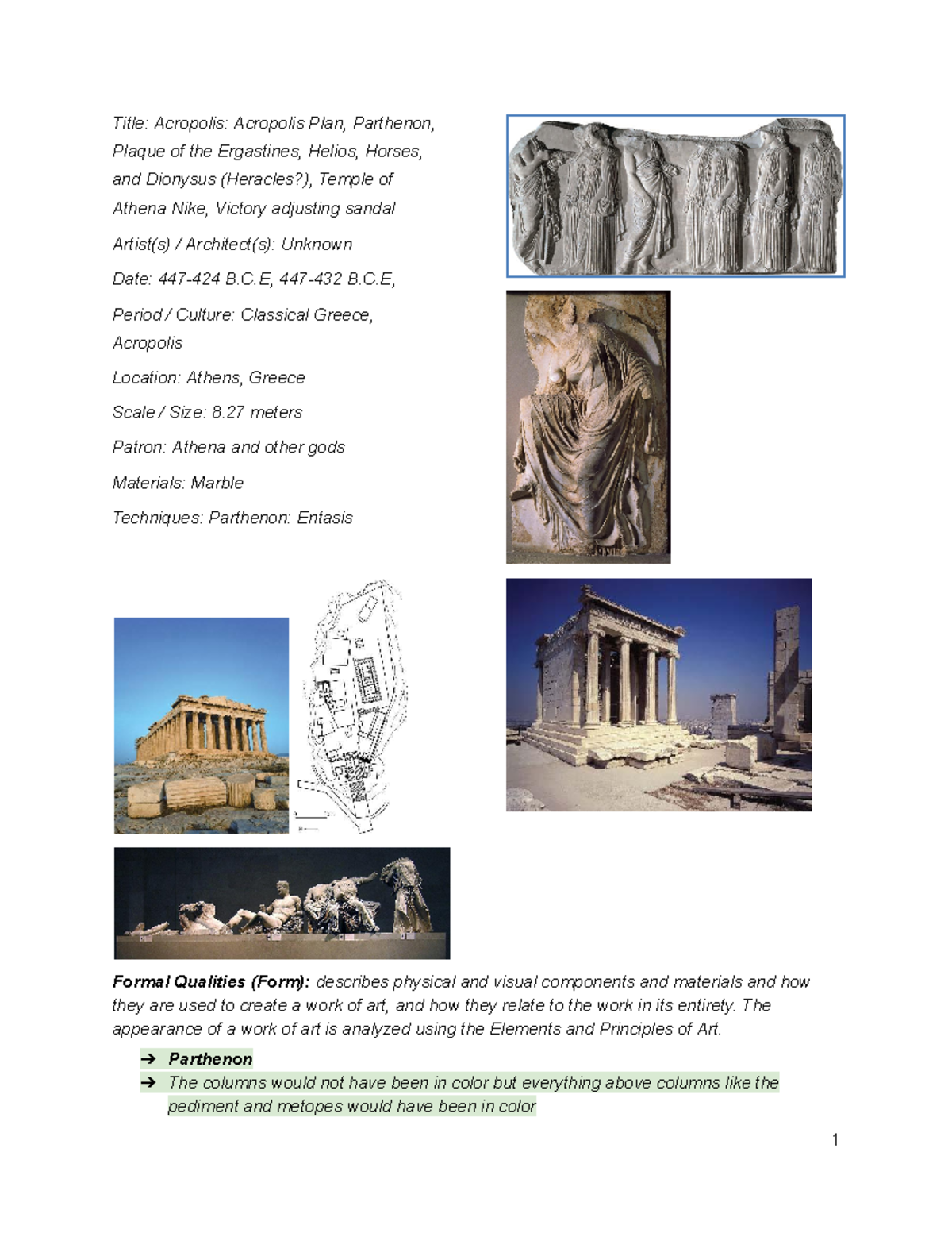 Study Guide: Acropolis Art & Architecture Overview #35-38 - Studocu