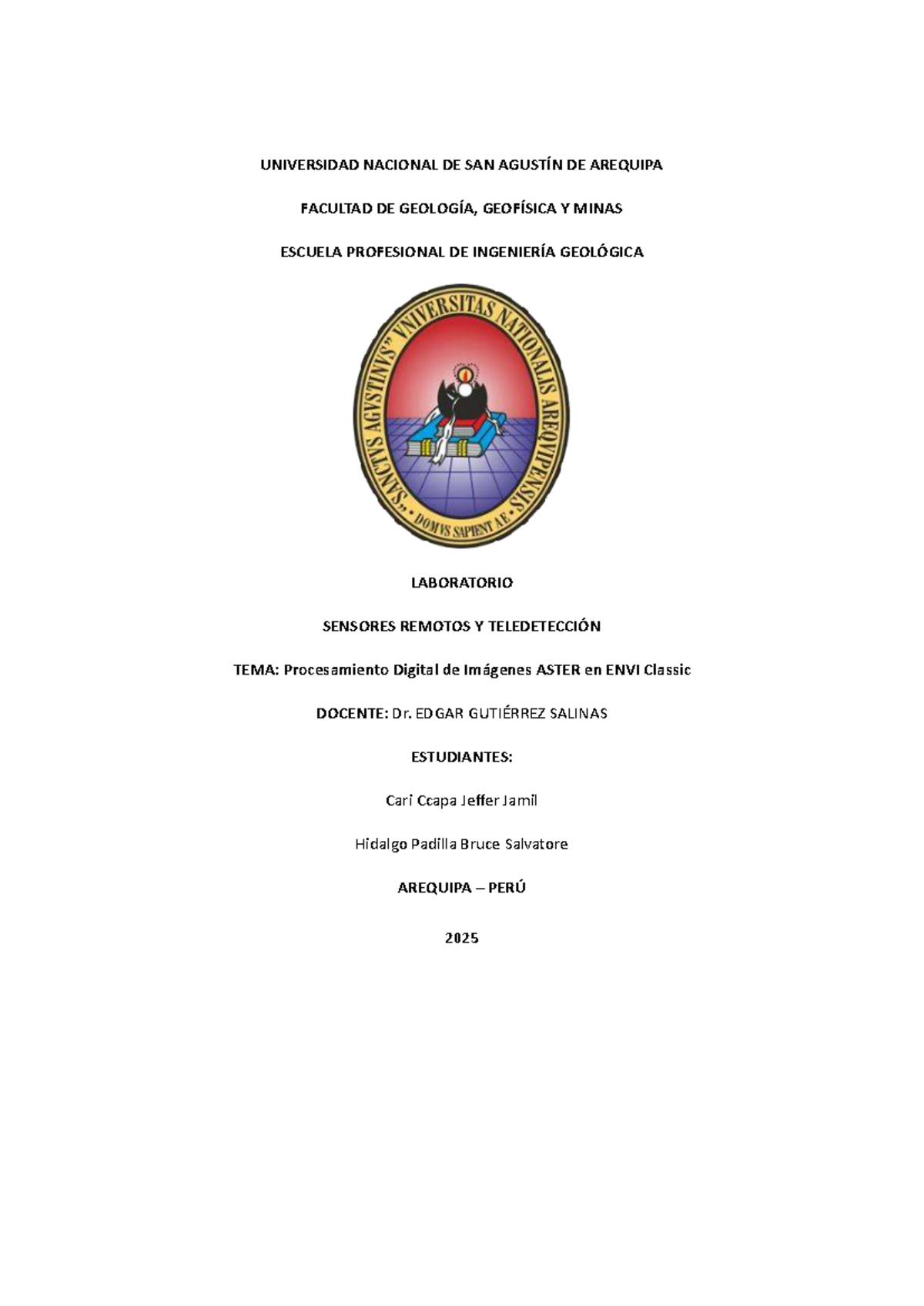 Informe 7: Procesamiento Digital de Imágenes ASTER en ENVI Classic ...